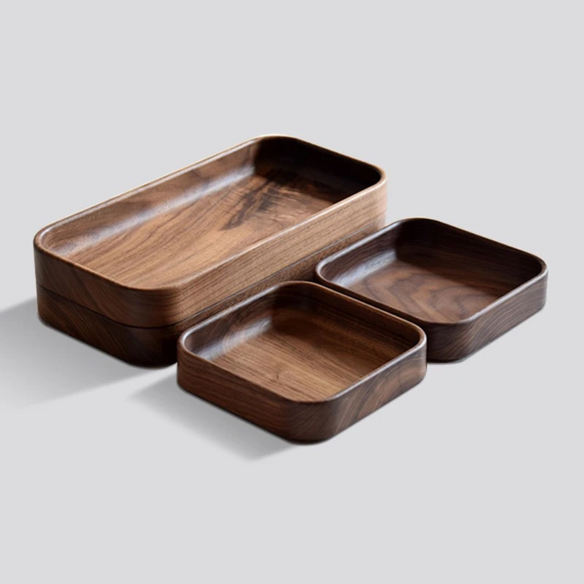 Black Walnut Organising Trays | Stackable Wooden Desk & Kitchen Trays ...