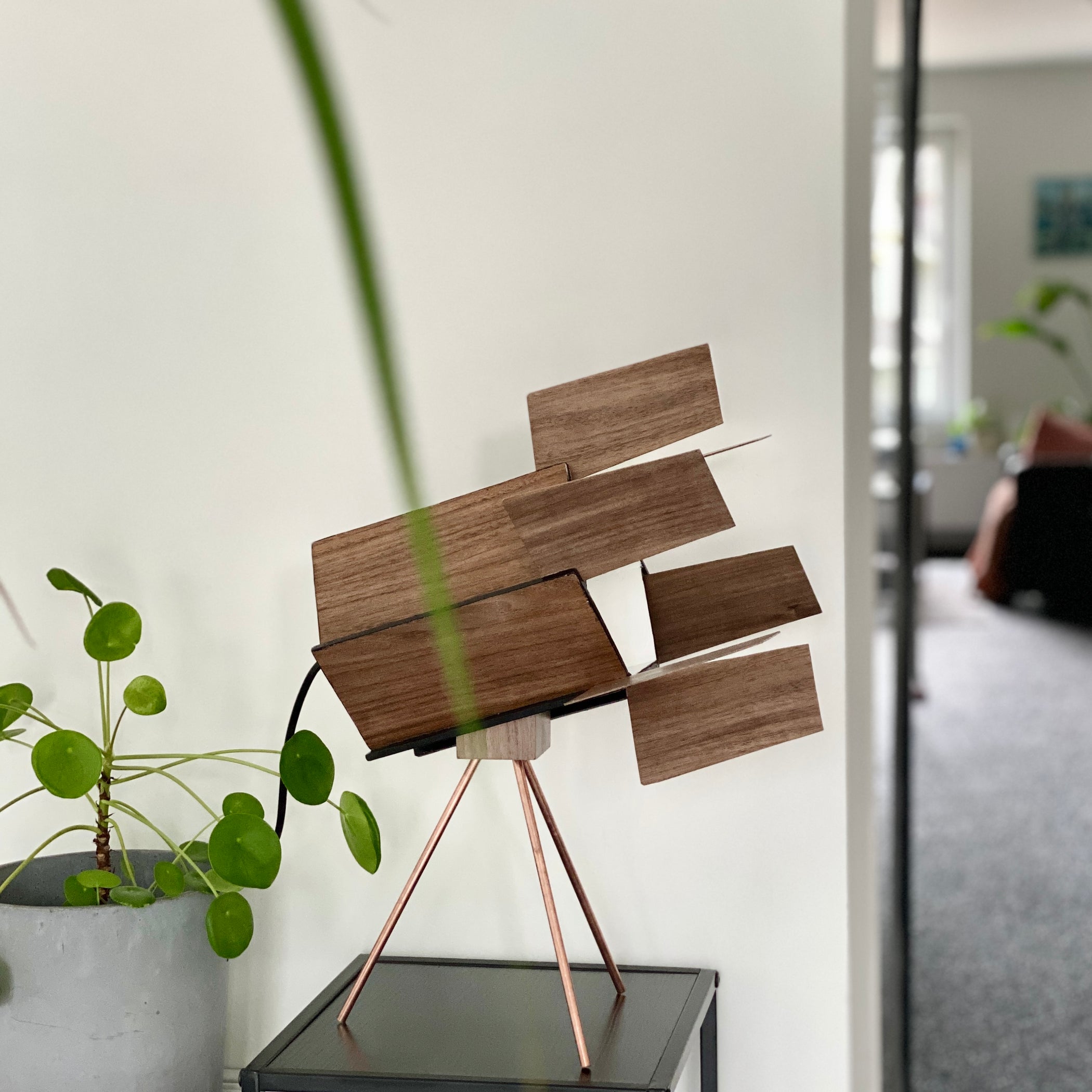 Lumière Lamp | Theatre-Style Wood Veneer Stage Lamp with Copper Tripod ...