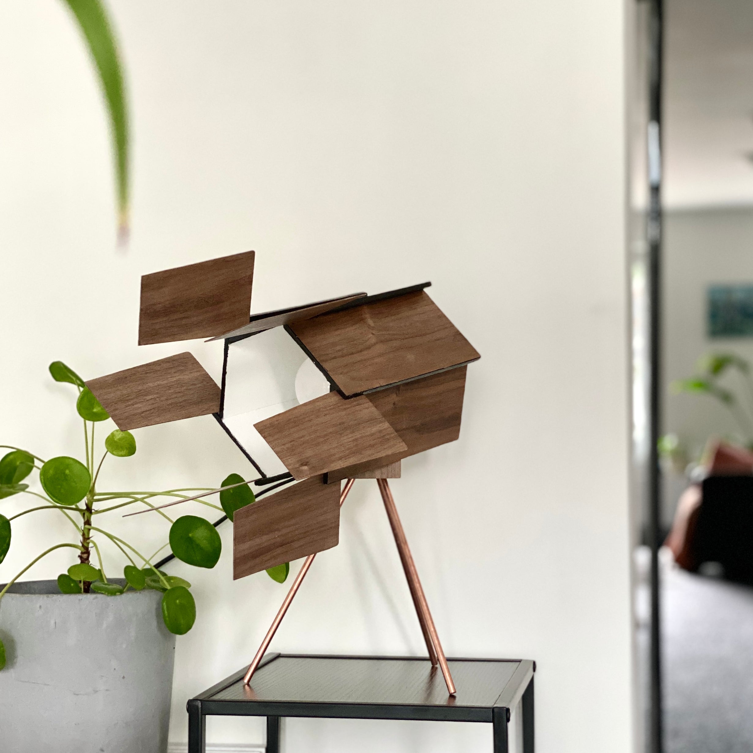 Lumière Lamp | Theatre-Style Wood Veneer Stage Lamp with Copper Tripod ...