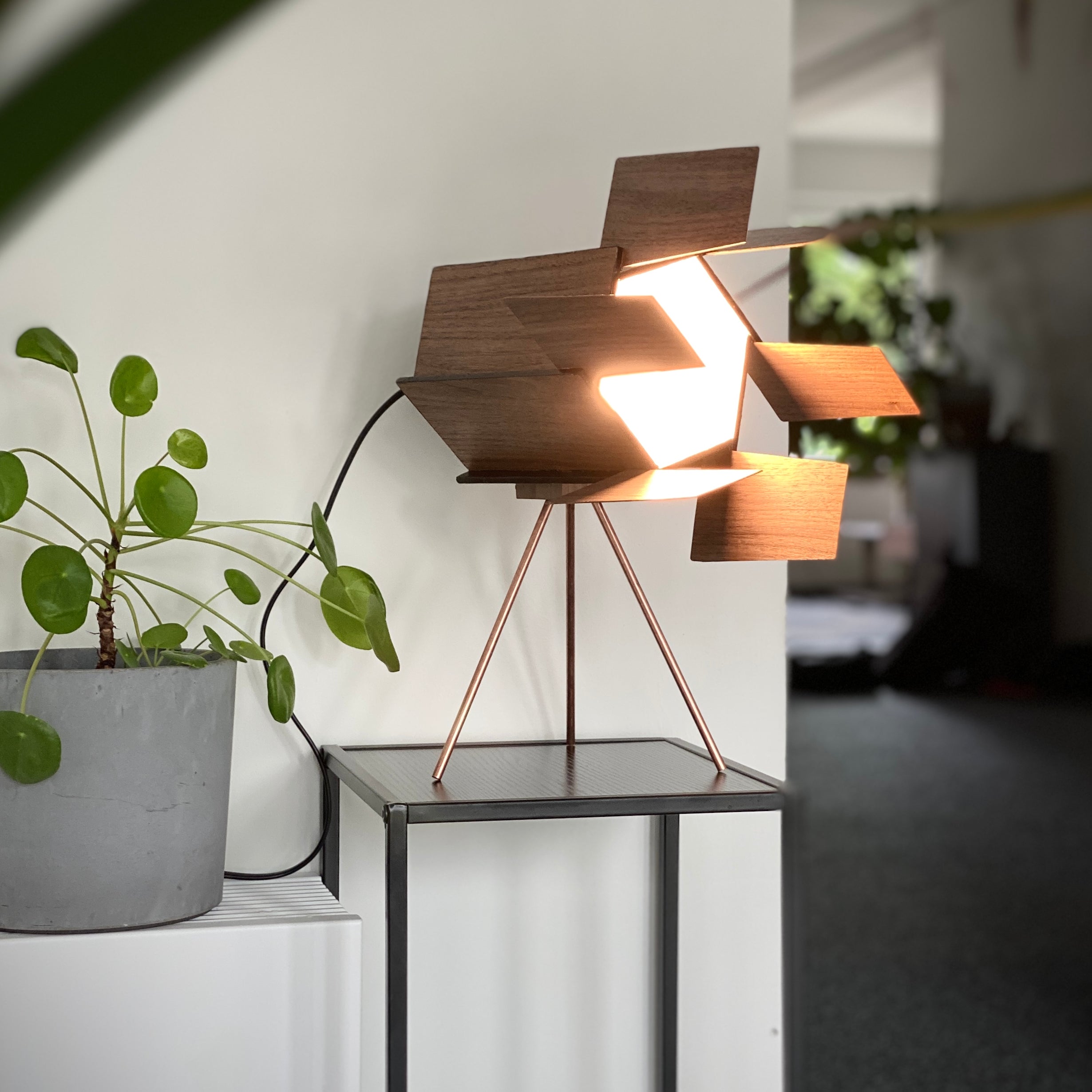 Lumière Lamp | Theatre-Style Wood Veneer Stage Lamp with Copper Tripod ...