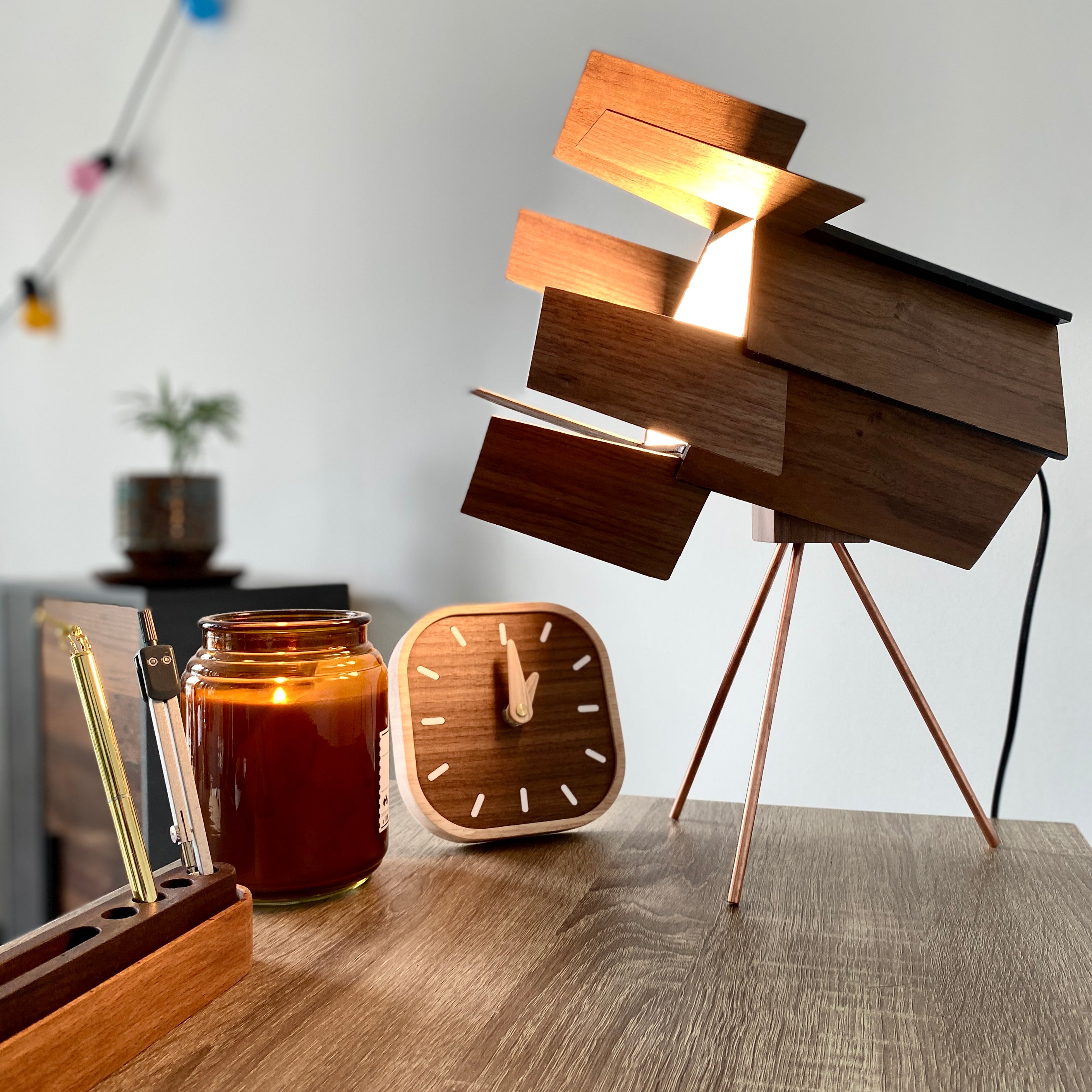 Lumière Lamp | Theatre-Style Wood Veneer Stage Lamp with Copper Tripod ...