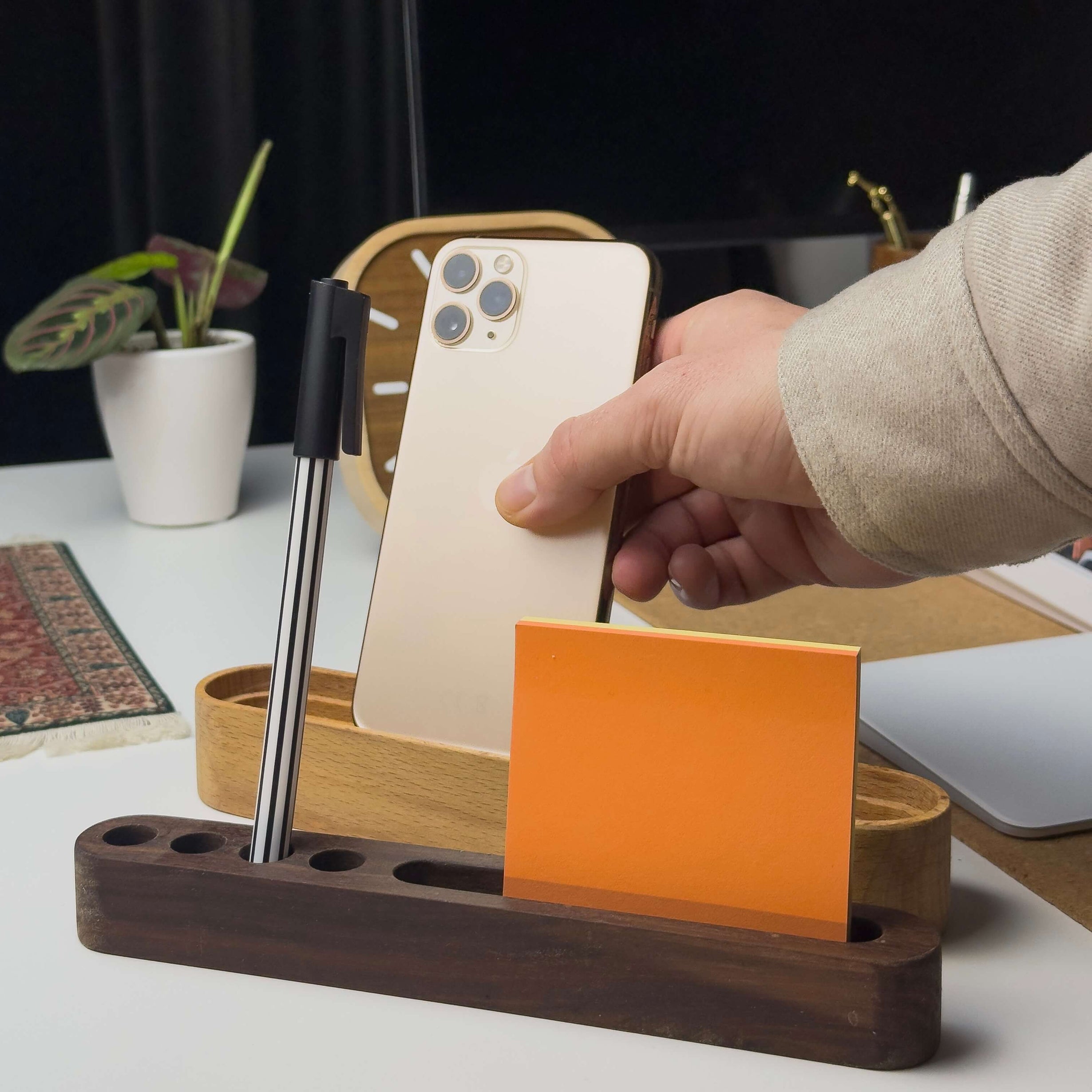 The Task Block | Dual-Layer Wooden Desk Organiser | Black Walnut ...